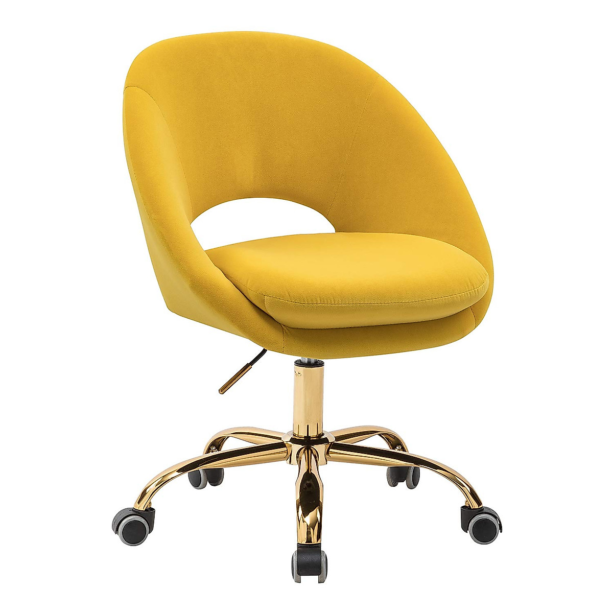 TINA'S HOME Modern Velvet Office Chair with with Adjustable Swivel, Comfy Upholstered Desk Chair with Open Back, Small Cute Chair for Living Room Study Vanity, Yellow
