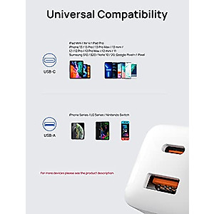 USB C Charger Block, JSAUX 20W Dual Port Fast Charger, USB Type C PD and QC 3.0 Foldable Wall Charger Plug Mini Adapter for iPhone 14 13 12 Pro Max SE, Apple Watch Series 7, iPad Pro Air, Airpods