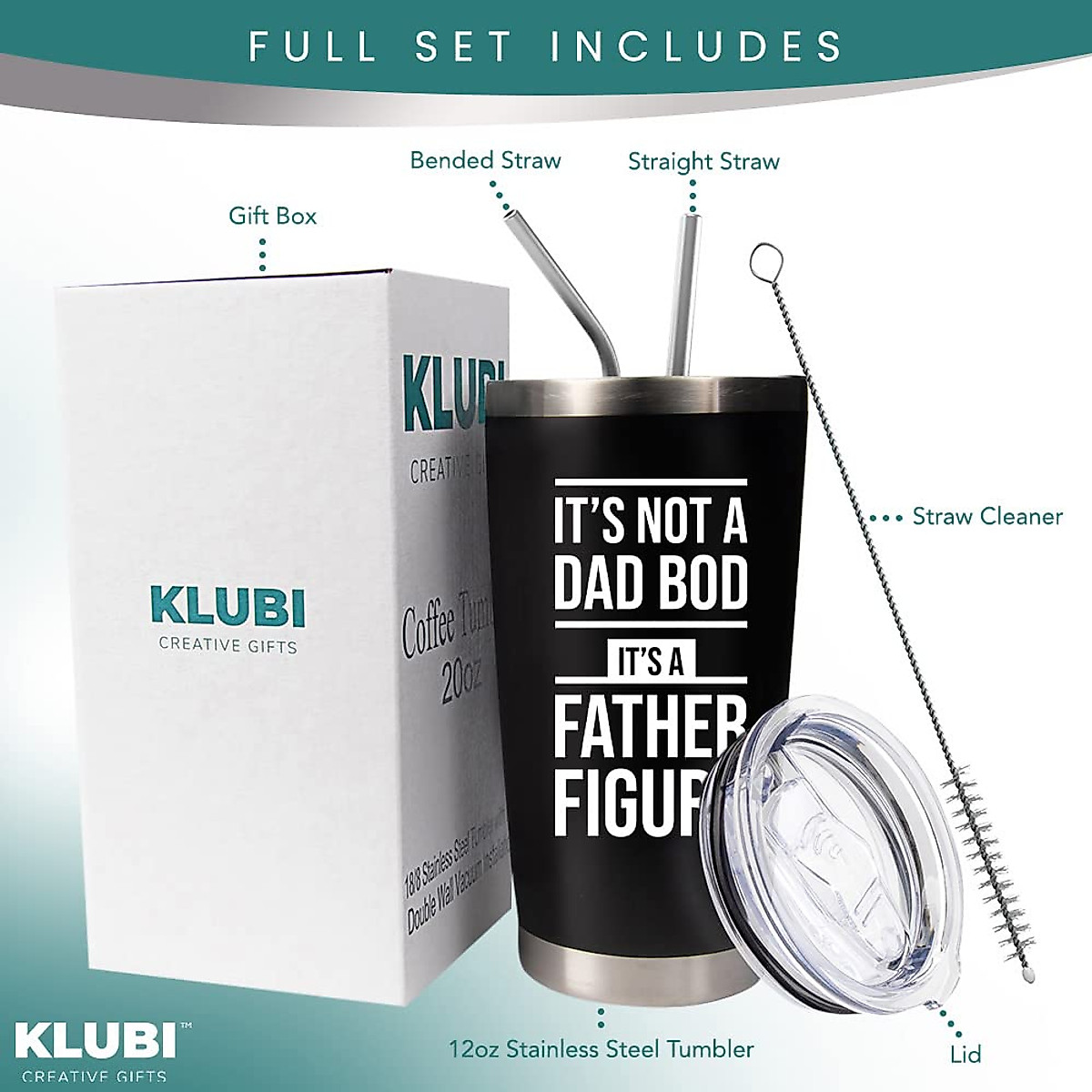 Dad Bod Father Figure Mug Fathers Day Coffee Tumblers Stainless Steel Dad Bod Cup 20 Ounce Fathers Day Mugs - Humorous and Unique Fathers Day Gifts for Dad Coffee Mug 50th Birthday Gifts for Men