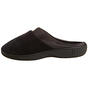 isotoner Women's Microterry PillowStep Satin Cuff Clog Slippers, Black, 7.5-8 B(M) US