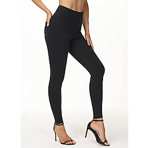 THE GYM PEOPLE Women's Casual Yoga Leggings High Waisted Tummy Control Workout Pants with 4 Pockets(Black, Large)
