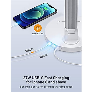Desk Lamp, Dimmable Desk Light with USB Charging Port, Led Desk Lamp with 10 Brightness Levels & 5 Color Temperature, Touch Control, Adjustable Arm, Eye-Caring for Home Office Bedroom Reading