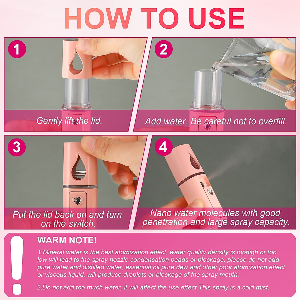 Honoson Nano Mist Sprayer Eyelash Extensions Mini Facial Steamer 20ml Portable Face Mister USB Handheld Facial Humidifier and 270 Degree Rotation Lash Mirror for Makeup Skin Care