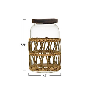 Creative Co-Op Boho Glass Storage Acacia Wood Lid, Natural Canister