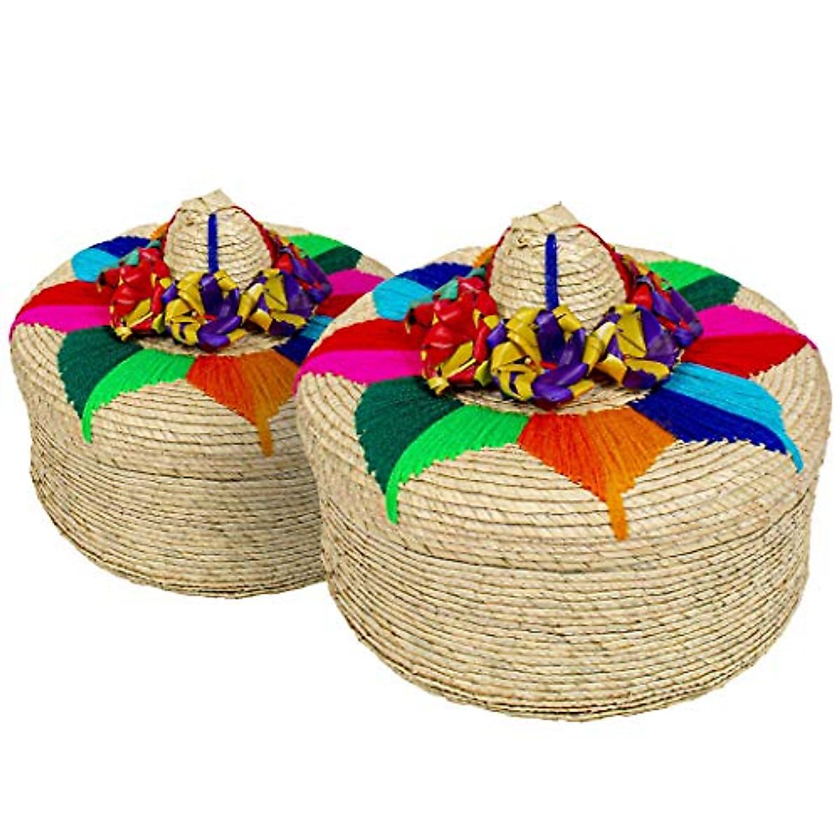 2-Pack Genuine Mexican Handwoven Tortilla Basket | Fiesta Mexican Tortilla Warmer |Tortilla Holder |Tortillero | Palm Straw Baskets Handmade in Mexico | Mexican Bowls (1, Floral)