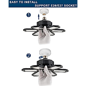 LED Garage Light, NACAMS 100W LED Garage Ceiling Lights with 6 Adjustable Multi-Position Panels, E26/E27 Base LED Shop Light, 6500K Garage Lighting for Workshop, Basement, Shop, Attic, Warehouse, Barn