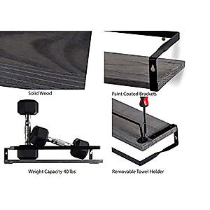 Floating Shelves Wall Mounted Storage Shelves for Kitchen , Bathroom, Bedroom,Living Room,Office. Set of 2 Gray Wood Shelf with Removable Towel Holder, Strong Black Metal Rail Frame. Color Grey