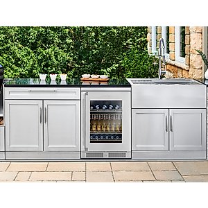 NewAge Products 24 in. Under Counter Fridge with Glass Door, 46 Bottles/140 Cans Capacity Beverage Refrigerator, Stainless Steel Mini Fridge Wine Cooler for Home Bar, Kitchen, Garage, Outdoor, 93000