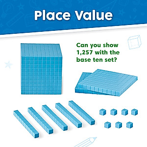 hand2mind Blue Plastic Base Ten Blocks Complete Set, Place Value Blocks, Counting Cubes for Kids Math, Base Ten Blocks Classroom Set, Math Blocks Kindergarten, Base 10 Math Manipulatives (Set of 644)