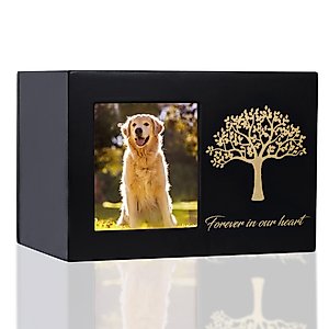 The7boX Pet Urns Wooden Pet Ashes Casket Cat or Dog Memory Box Personalized Photo Frame and Tree of Life Ashes Souvenir with Ashes Bag