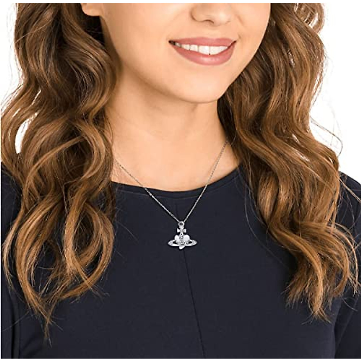 Punk Heart Y2K Saturn Necklace - 5 Colors Available Fashion Baroque Rhinestone Love Heart Saturn Planet Pendant Necklace Jewelry (White necklace)