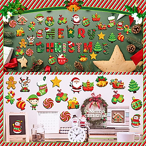 Estune 72 Pcs Merry Christmas Bulletin Board Set Winter Decoration Set Christmas Tree Candy Wreath DIY Cardstock Paper Cutout Holiday Borders Bulletin Teacher Supplies