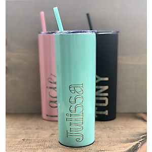 Birsppy 20oz Stainless Steel Skinny Tumbler- Laser Engraved- Personalized Tumbler- Straw and Lid Included- Vacuum Insulated- Teacher Gift- Mother's Day- Bride Gift- Handheld Tumbler- Girls Trip