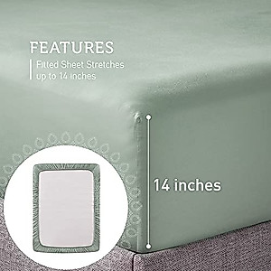 Hyde Lane 400 Thread Count 100% Cotton Queen Size Sheet Set, Cotton Sateen Sheets with Deep Pockets Fits Mattress Up to 14" Deep, Ultra Soft Thick Hotel Luxury Bed Bedding – 4 Piece Sea Foam