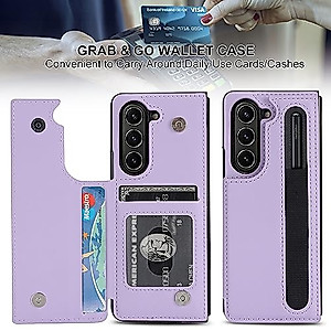 lefeda Wallet Case for Samsung Galaxy Z Fold 5, Flip PU Leather Phone Cover with S Pen Holder 2 Card Slot and Magnetic Closure Stand Function Slim Case,Purple
