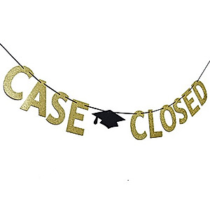 Qttier Case Closed Gold Glitter Banner, Class of 2022 Law School Graduation Party Supplies Bunting Photo Booth Props Sign