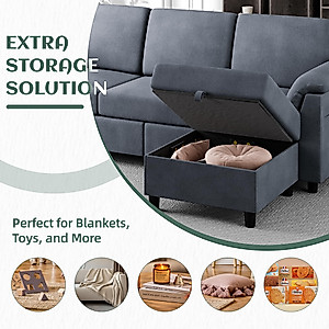 Vongrasig Convertible Sectional Sofa Couch, 3 Seat L Shaped Sofa with Removable Pillows Linen Fabric Small Couch Mid Century for Living Room, Apartment and Office (Gray)