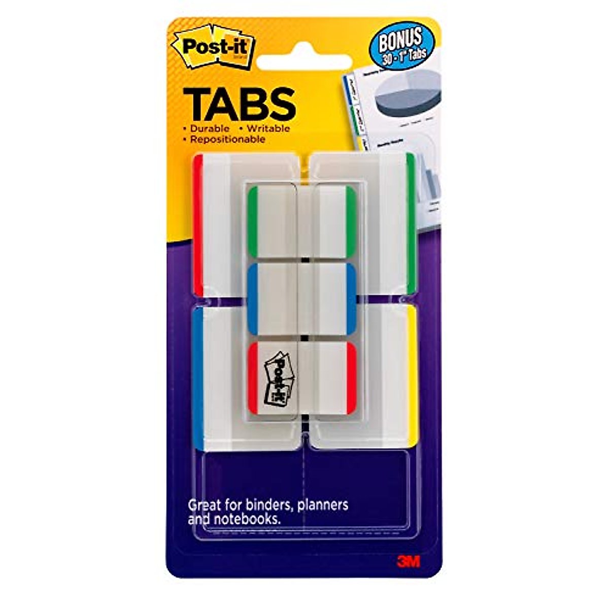 Post-it Tabs Value Pack, Asst Primary Colors, 1 in and 2 in Sizes, 114 Tabs/Pack (686-VAD1)