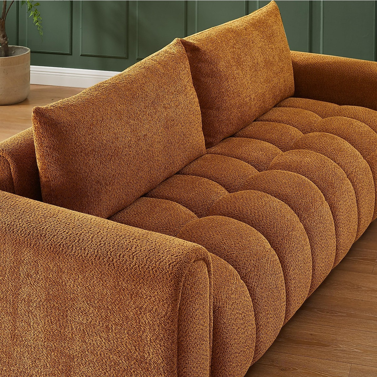 VANOMi 87" Loveseat Sofa, Comfortable Thick Cushion Living Room Couch, Easy-to-Install Apartment Sofa Couch, Boucle, Curry