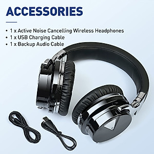 Tapela E7 Wireless Active Noise Cancelling Headphones, Over Ear Bluetooth Headphones with Microphone, 28H Playtime, Deep Bass, Comfortable Protein Ear Cups, for Travel, Home Office - Titanium Black