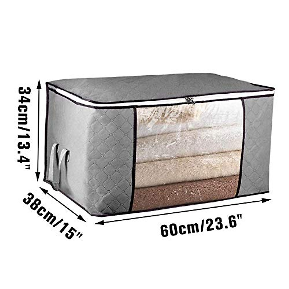 4Pcs Blanket Clothes Storage Bag Set with Reinforced Handle Double Zippers Clear Window Large Capacity Foldable Fabric for Duvet Comforter Organizer