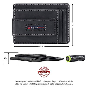Alpine Swiss Harper Mens RFID Slim Front Pocket Wallet Magnetic Money Clip ID Card Holder Leather Nubuck Black