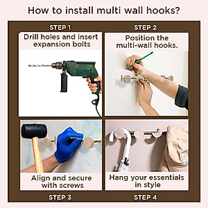 Folkuture Coat Rack Wall Mount or Wall Hooks for Hanging, 5 Hook Coat Hanger or Wall Coat Rack with Hooks, 16" x 3" Heavy Duty Entryway Hook Rack for Hanging Bags, Keys, Hats or Bathroom Towel - Moon