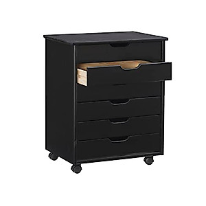 Linon Rolling Storage Corinne Cart, Six Wide Drawers, Black Wide