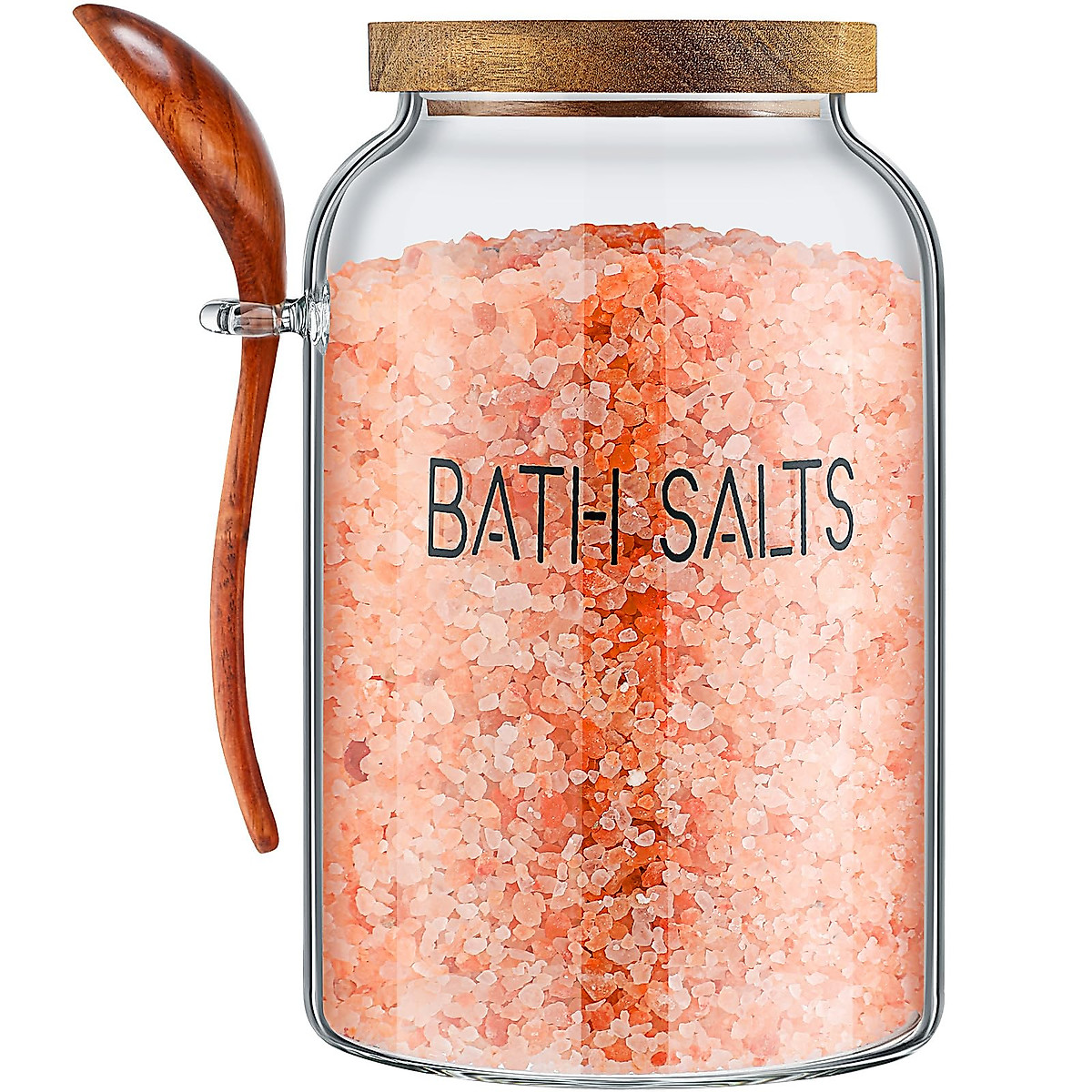 SiliFine 1 Piece 94 oz Bath Salts Glass Jar with Wooden Lid, Bath Salt Container with Scoop, Glass Containers for Bathroom Bath Decor Airtight Storage Bathtub Accessories for Women