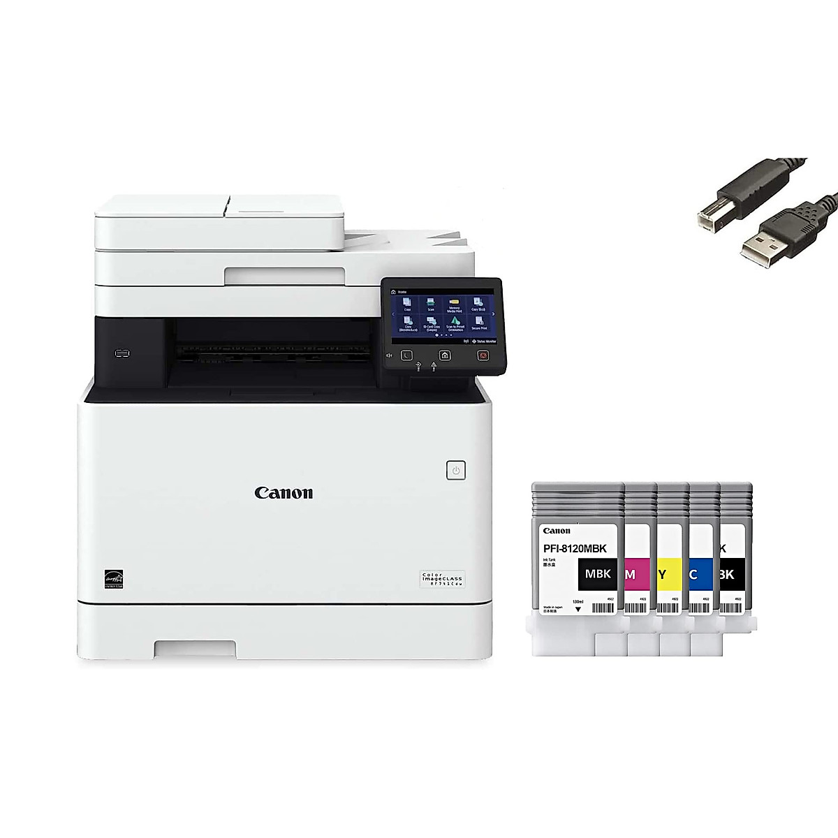 Canon imageCLASS Series Wireless Color All-in-One Laser Printer, Multifunction, Up to 28 ISO ppm, Mobile-Ready, Duplex Compatible with Alexa, Bundle JAWFOAL Printer Cable White