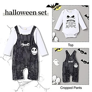 Crazyme Baby Boy Girl Clothes 2PCs Outfit Set Nightmare Before Bedtime Skull Christmas Clothing Set (Boy Black, 3-6 Months