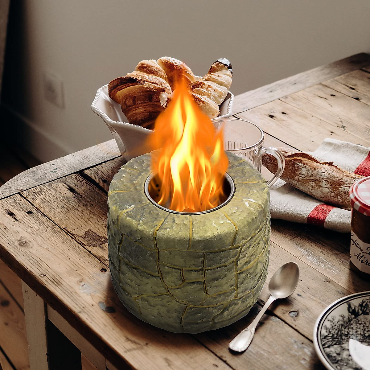 Tabletop Fire Pit- Unique Shaped Rock Tabletop Fireplace with Lid and Pat Alcohol Portable Table Top Fire Pit, Mini Personal Somkeless Fireplace Indoor/Outdoor Long Time Burning