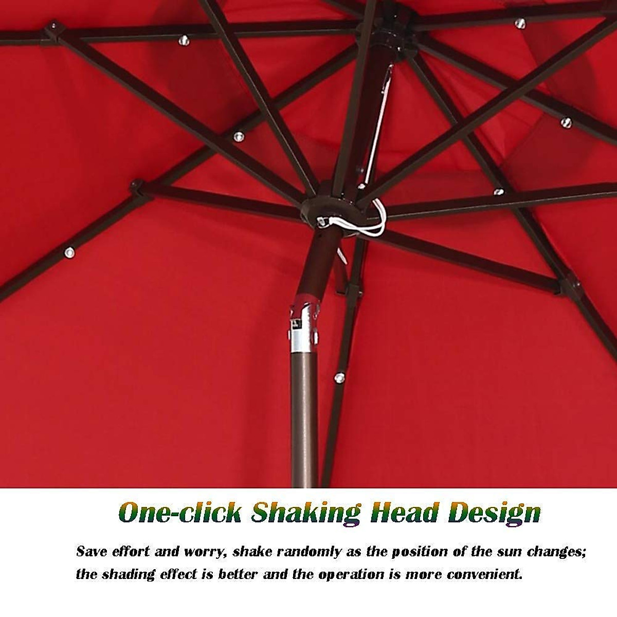 Garden Parasols with Solar LED Lights, 8 Steel Ribs, Tilt Mechanism, Base not Included, for Balcony Terrace Garden Outdoor