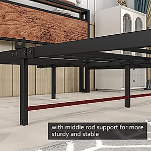 HOJINLINERO Bed Frame Queen Size with Storage Headboard/Power Outlets/USB Ports Charging Station,Metal Bed Frame Queen Size No Box Spring Needed,Under Bed Storage,Easy Assembly,Rustic Brown