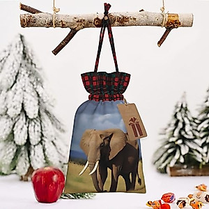 Christmas Gift Bags with Drawstring Burlap Gift Bags Africa Elephant Christmas Linen Bags for Xmas Party Candy Bags with Cards Xmas Reusable Wrapping Bags Christmas Linen Treat Bags for Holiday