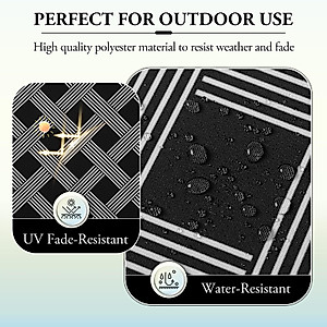 Wellsin Outdoor Chair Cushions for Patio Furniture - Patio Chair Cushions Set of 4 - Waterproof Round Corner Outdoor Seat Cushions 17"X16"X2", Black Geometry