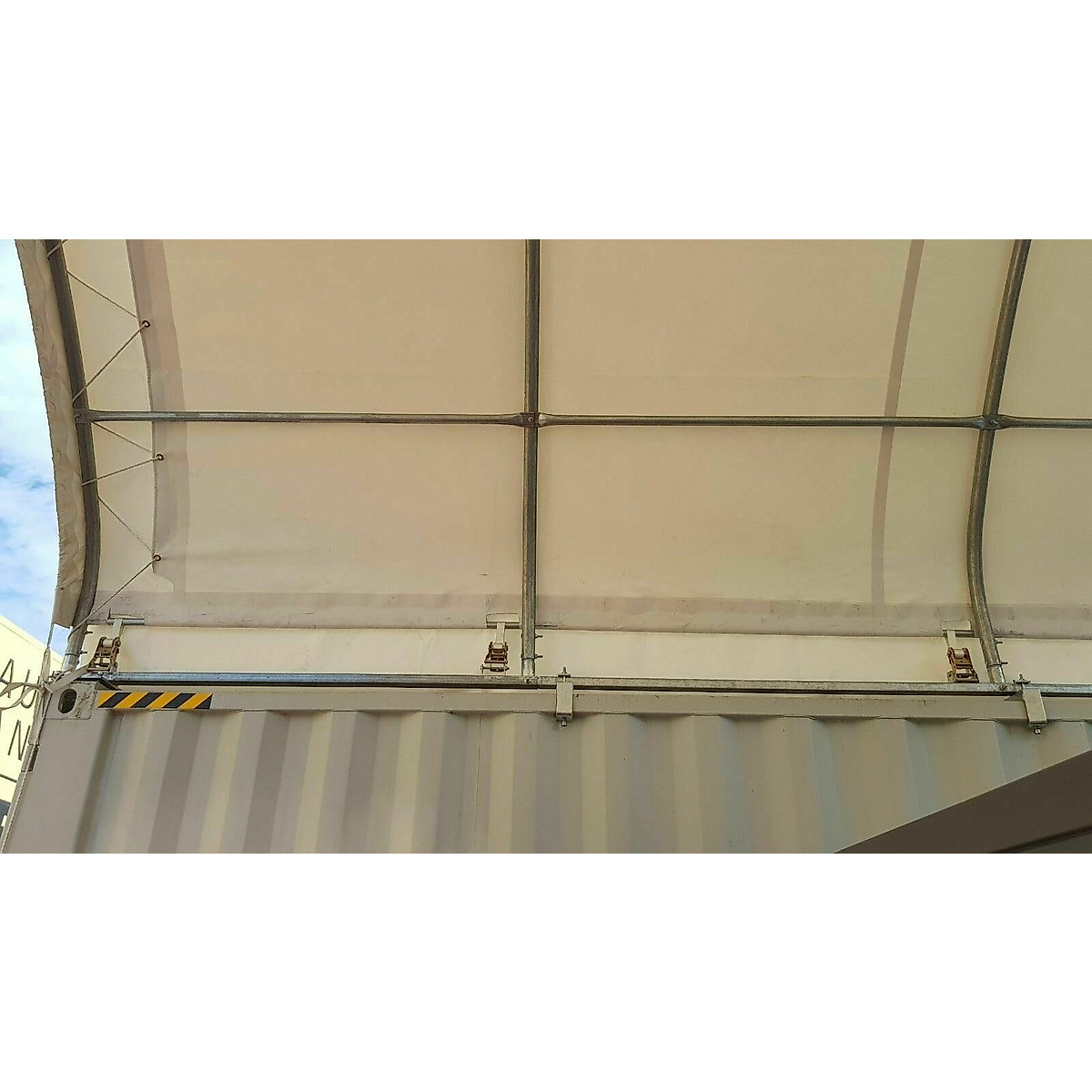 Generic Covermore 20'x20' Upgraded Shipping CONTAINER MOUNTED Canopy- 15 oz. PVC Fabric canvas roof shelter- UV resistant/Water resistant/snow resistant, White, c2020