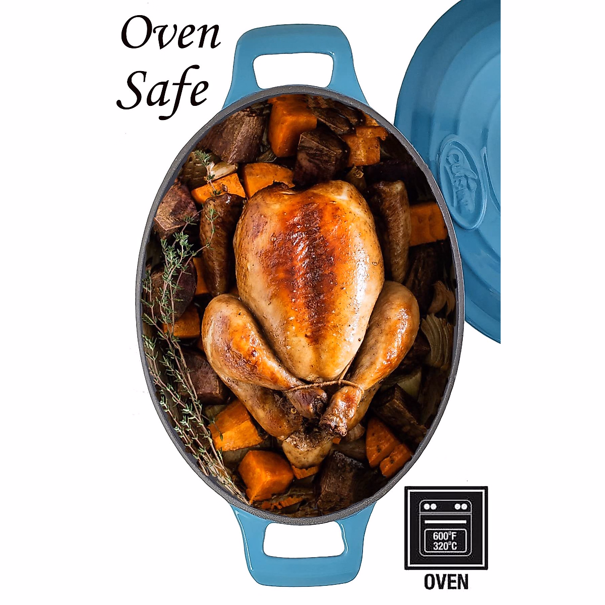 La Cuisine Enameled Cast Iron Oval Dutch Oven Casserole Pot with Lid 5 QT Matte Black Enamel Interior, Teal Porcelain Enamel Coating Finish Exterior