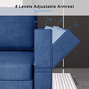 PUREMIND Modular Sectional Sofa with Reversible Storage Ottoman, Convertible U Shaped Couch with Adjustable Armrest & Backrest, Velvet 6 Seater L Shaped Sofa Sleeper for Living Room, Blue