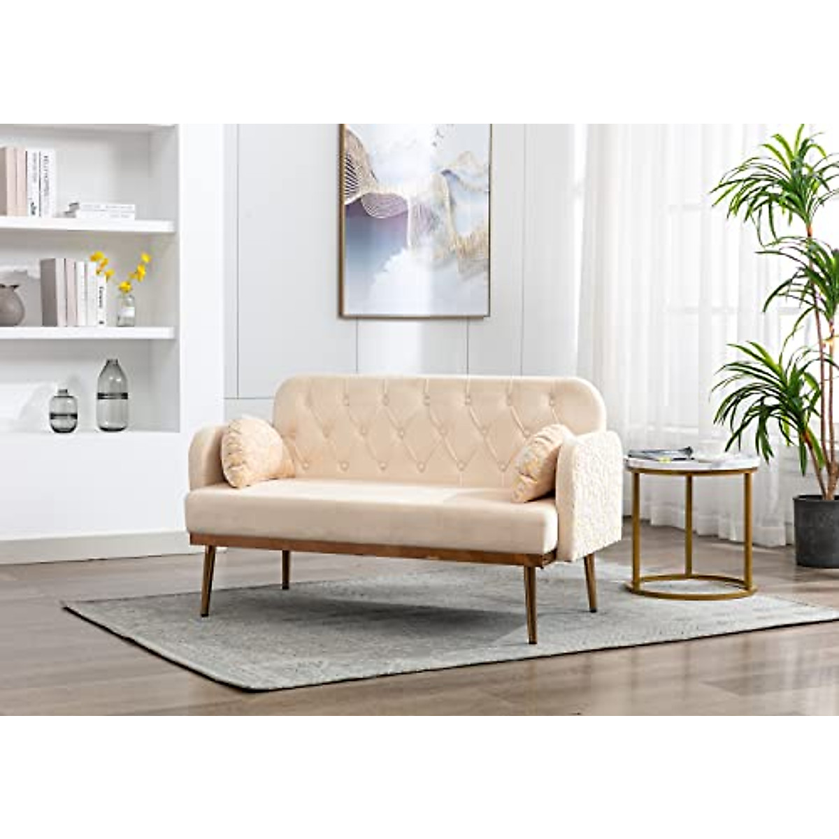 Nigwedete 55'' W Loveseat Sofa, Accent Sofa with Metal Feet, Modern Upholstered Sofa Couch for Small Living Room, Apartment and Small Space, Beige