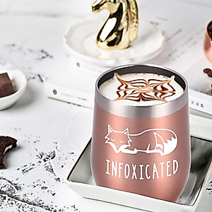 GINGPROUS The Fox Series Wine Tumbler Set, Set of 4, Infoxicated, Zero Fox Given, Oh for Fox Sake, Don't Fox with Me Wine Tumbler for Friends Mom Dad Wife Husband Family Grandma, 12 Oz, Rose Gold