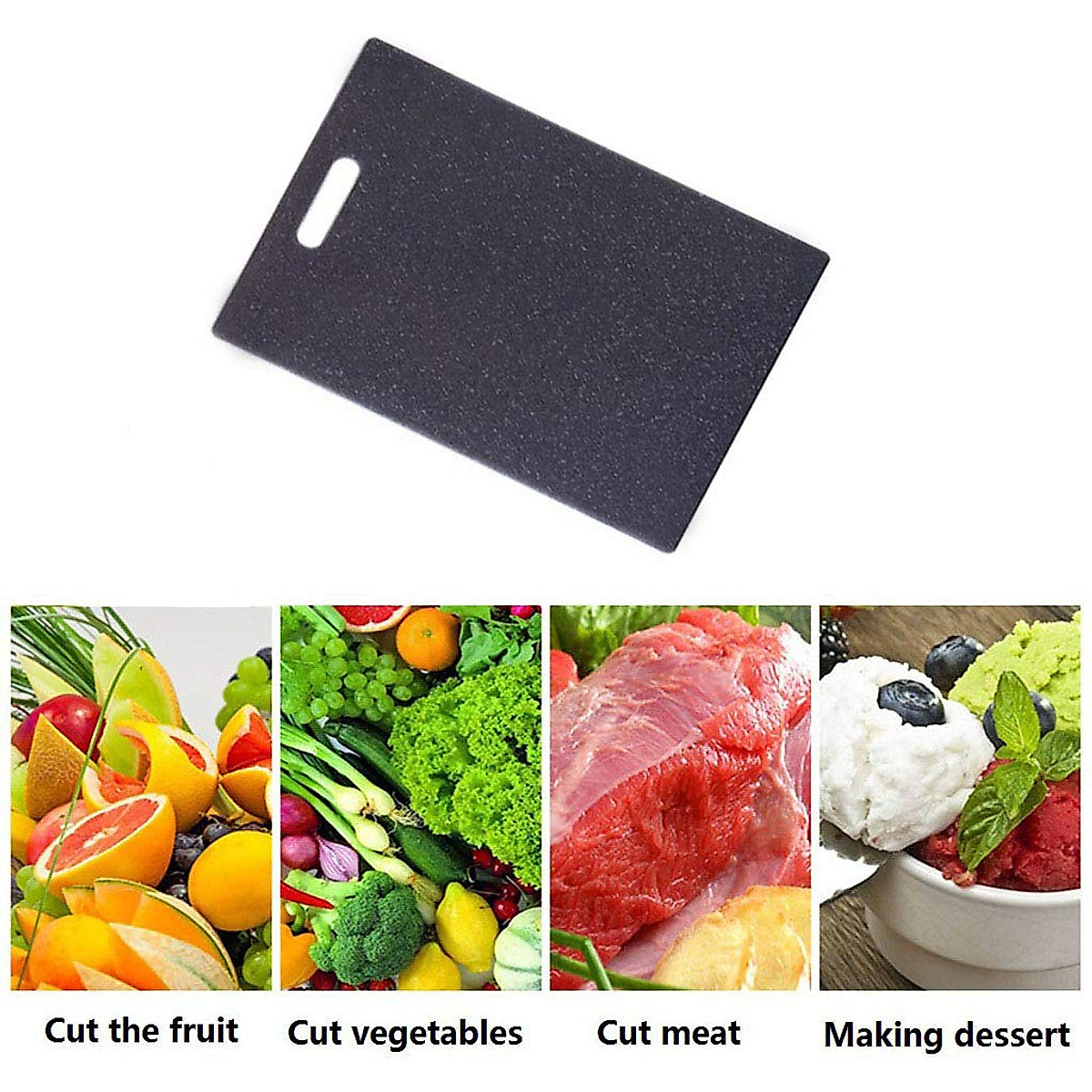 Plastic Chopping Board, Unique Marble Appearance Design TPR Material Dishwasher Safe For Cutting Meat Vegetables Fruits, 14 x 10.8 inch, Black
