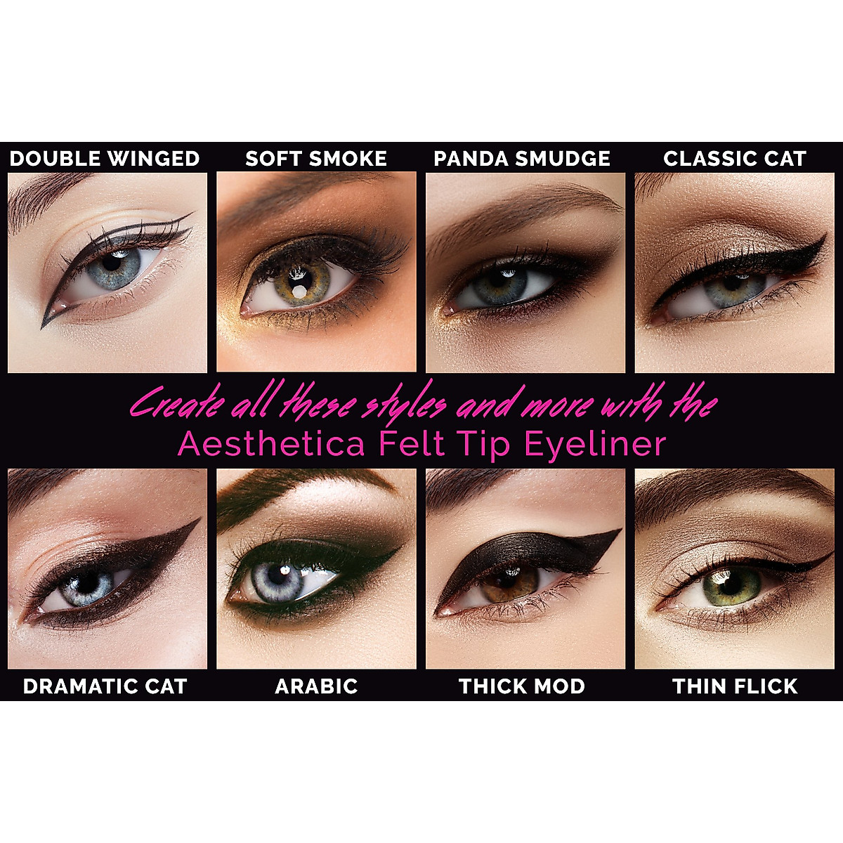 Aesthetica Felt Tip Liquid Eyeliner Pen - Fast-drying Waterproof & Smudge Proof Eye Liner (Jet Black)