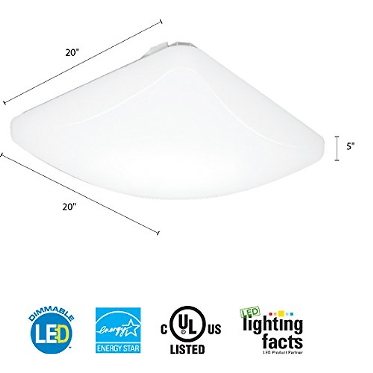 Lithonia Lighting FMLSDL 20 35840 M4 20-Inch Dimmable LED Square Flush Mount, ,4000 Lumens, 120 Volts, 44 Watts, Damp Listed White