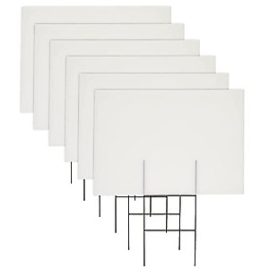 6-Pack Corrugated Plastic Yard Signs with Stakes 17x12 for Outdoor, Garage Sale Supplies, Estate Sale, Open House Poster Board, Birthday, Moving, Lawn, 4mm Thick, White Blank Surface Sheets