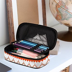 Aztec Big Capacity Pencil Pen Case Aztec Print Large Pencil Pouch with Zipper Compartments Pencil Bag for Boys Girls Adults Student Office School Supplies