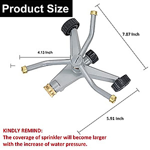 STYDDI Metal Rotating Water Sprinkler for Yard, Heavy Duty Metal 3-Arms 360 Degree Automatic Rotary Lawn Sprinkler with Wheeled Base for Outdoor Lawn and Garden, Yard