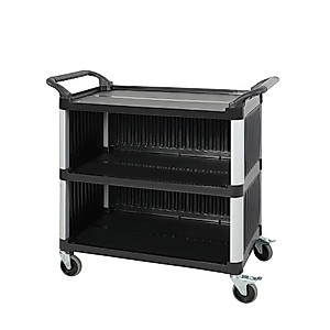 Rolling Utility Cart with Storage Cabinet and Lockable Wheels - Heavy Duty 3-Tier Service Carts for Kitchen, Office, Garage, and Restaurant – Black