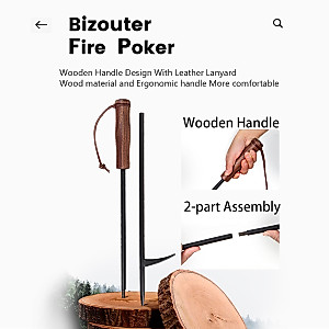BIZOUTER Fire Poker 34inch 2 in 1 Foldable Fire Poker & Blow Stick Fireplace Tool with Wooden Ergonomic Handle, Portable Fire Pit Poker for Campfire,Wood Burning Stove & BBQ