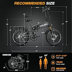 VITILAN i7 Pro Electric Bike Adults Folding 750W BAFANG Motor Fat Tire Ebike Removable 16AH Lg Cell Battery Full Suspension Electric Bicycle Shimano 8-Speed